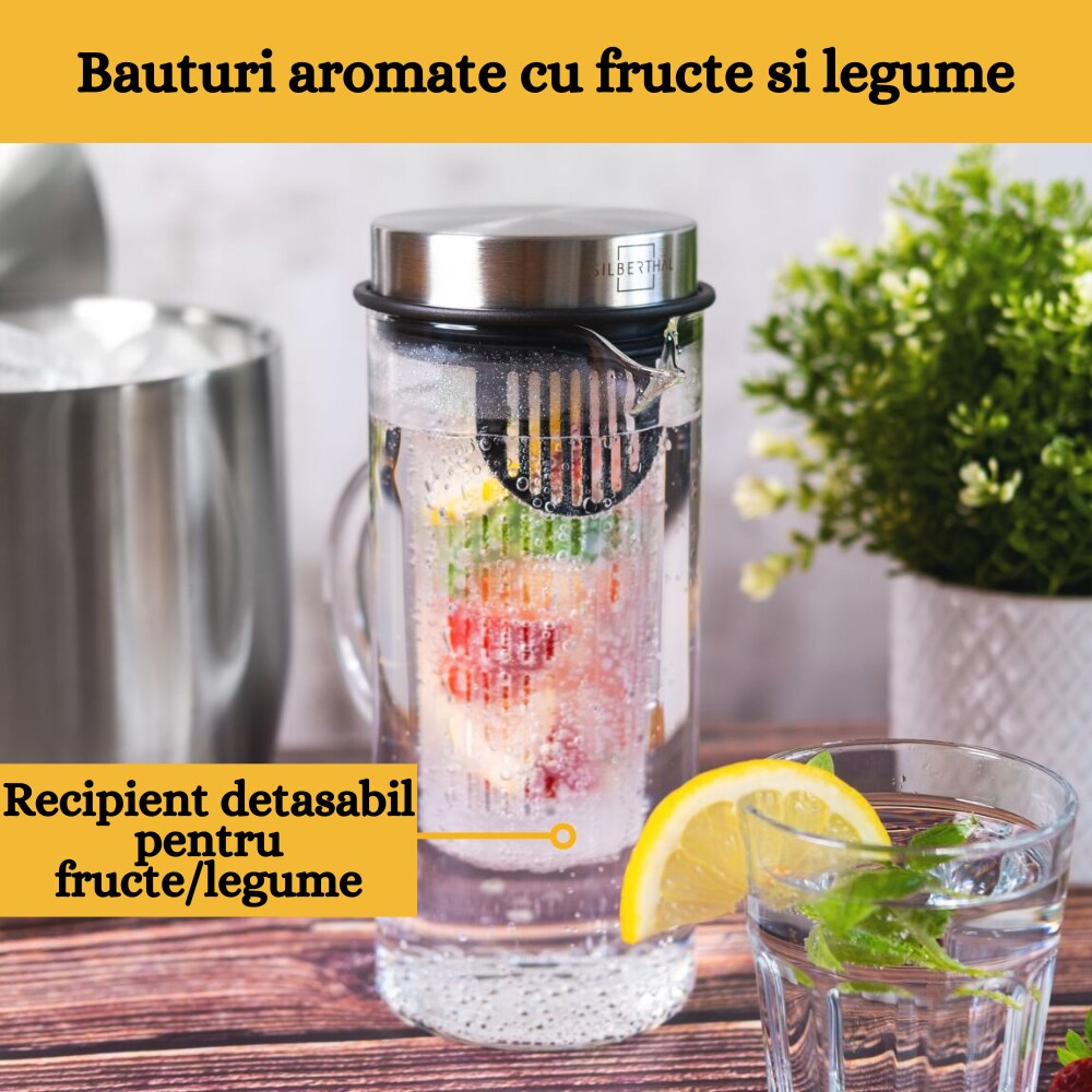 Carafa de apa/ceai Sliberthal, cu infuzor detasabil, din sticla, 1 ...
