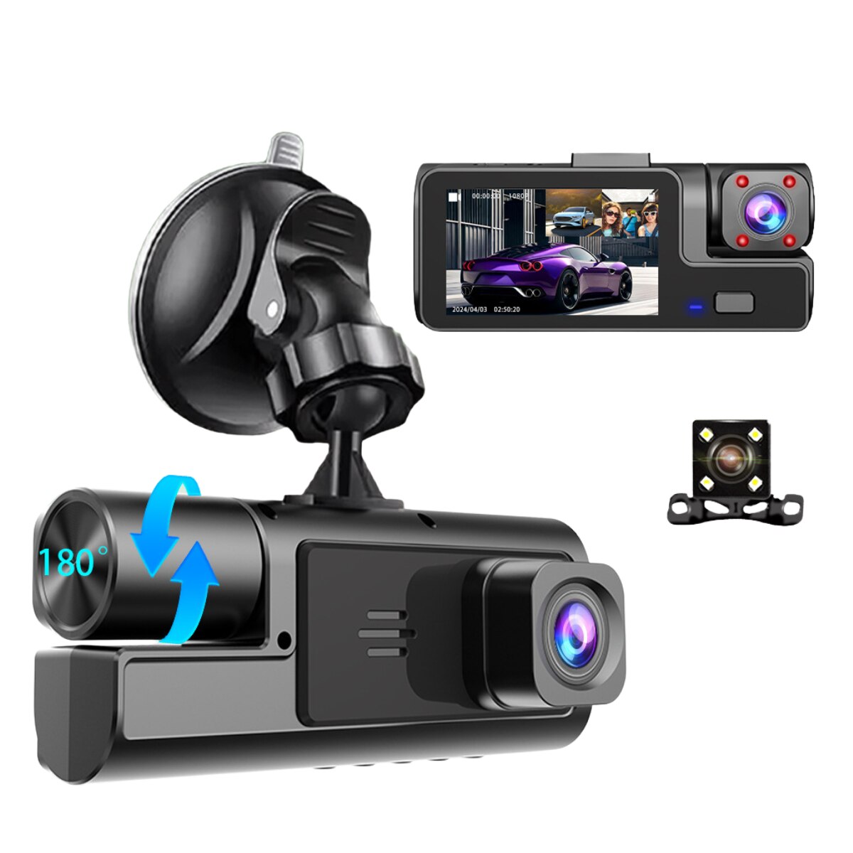 Camera Auto Tripla de bord Full HD 1080P VisionHub®, WIFI, G-Senzor ...