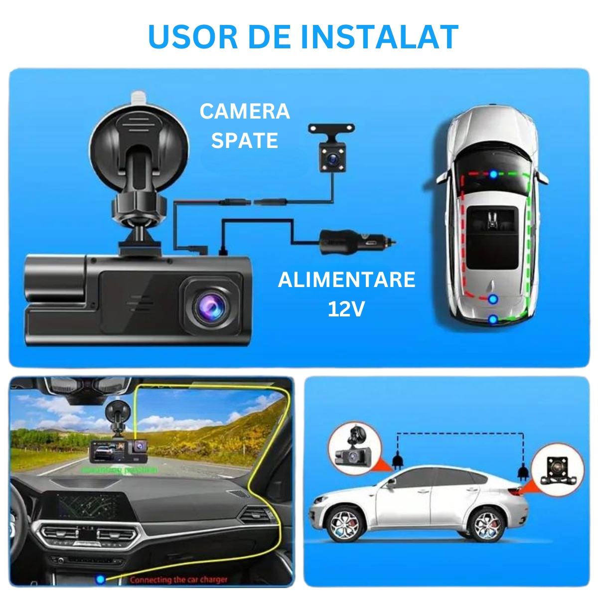 Camera Auto Tripla de bord Full HD 1080P VisionHub®, WIFI, G-Senzor ...