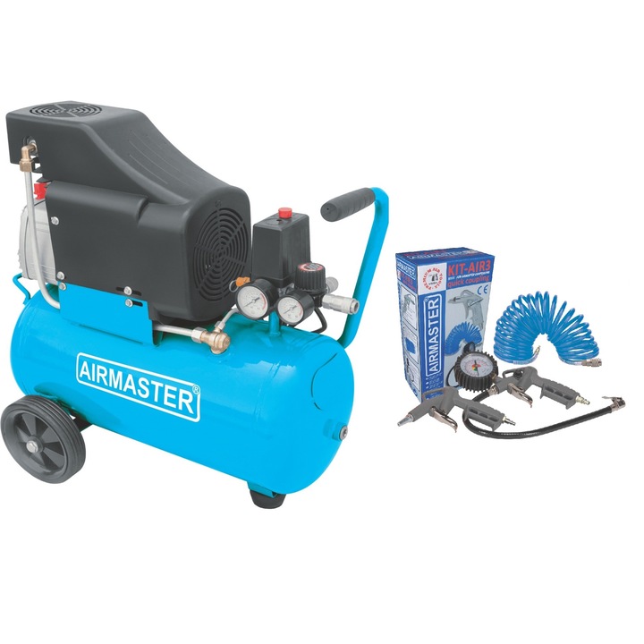 Compresor cu piston Airmaster AIR2SHU824-KIT-AIR3, 24 l, 1500 W, 8 Bar ...
