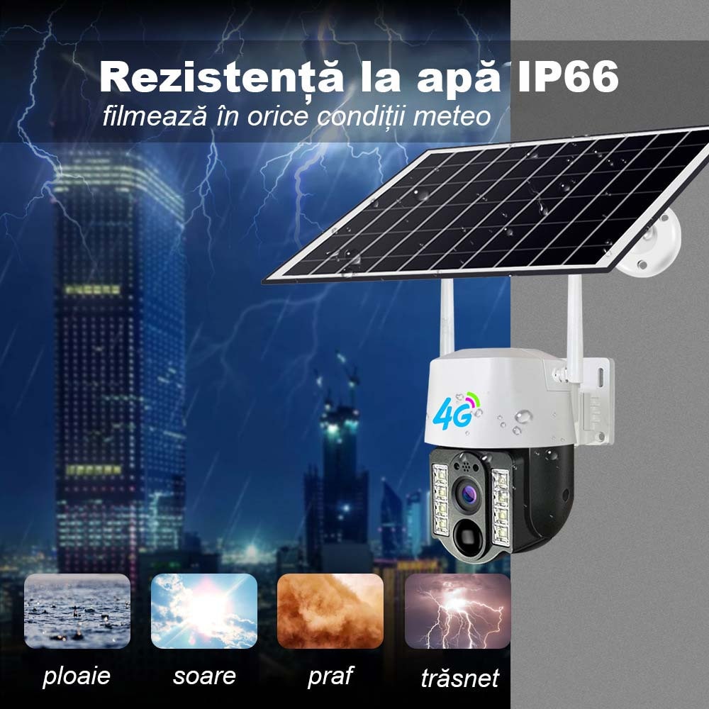 Camera Supraveghere 4G, 3MP, Panou Solar 7.5W, IP66, Baterie 8000 mAh ...