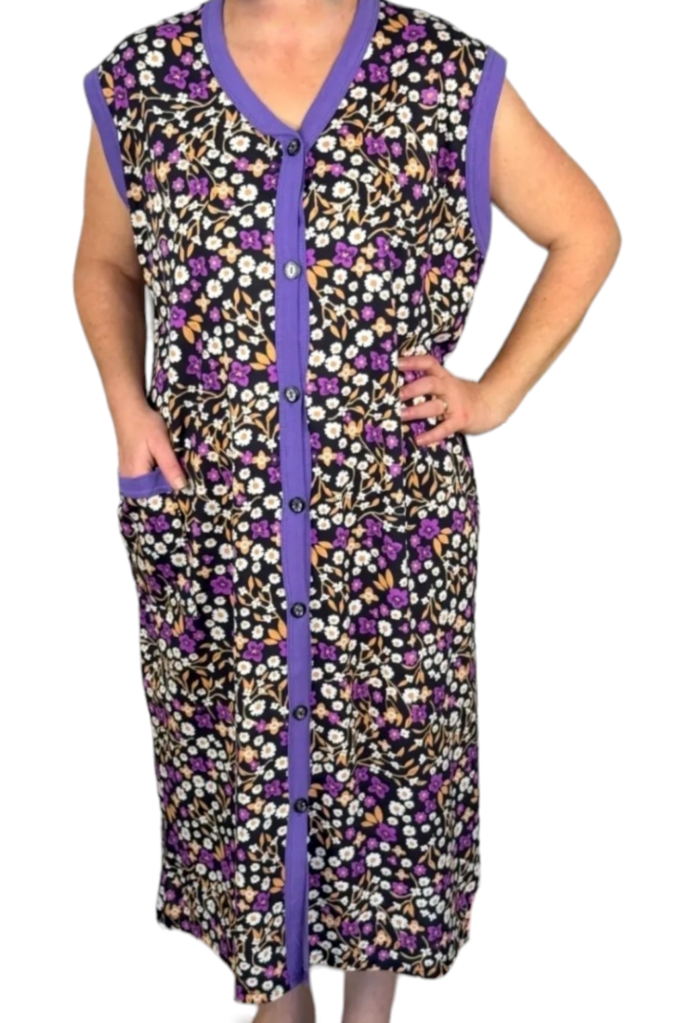 Háziasszonyi otthonka, köntös típusú, StarFashion, ujjatlan, lila, 2XL ...