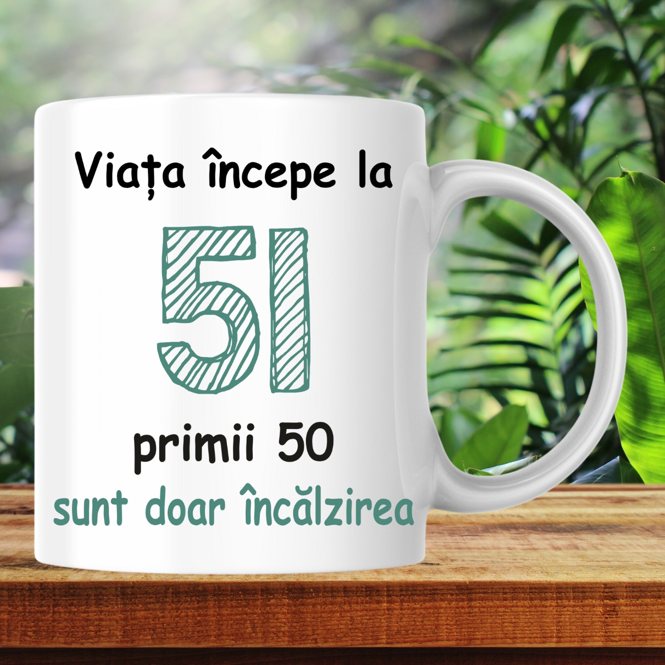 Cana personalizata - Viata incepe la 51 de ani, v2, alba, 330 ml - eMAG.ro