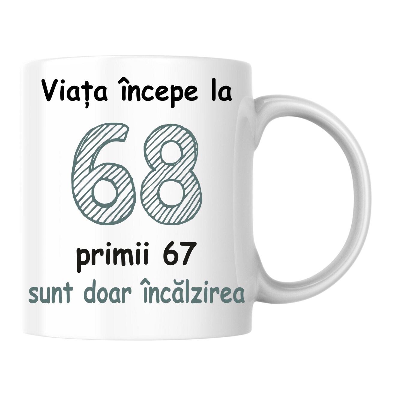 Cana personalizata - Viata incepe la 68 de ani, v2, alba, 330 ml - eMAG.ro