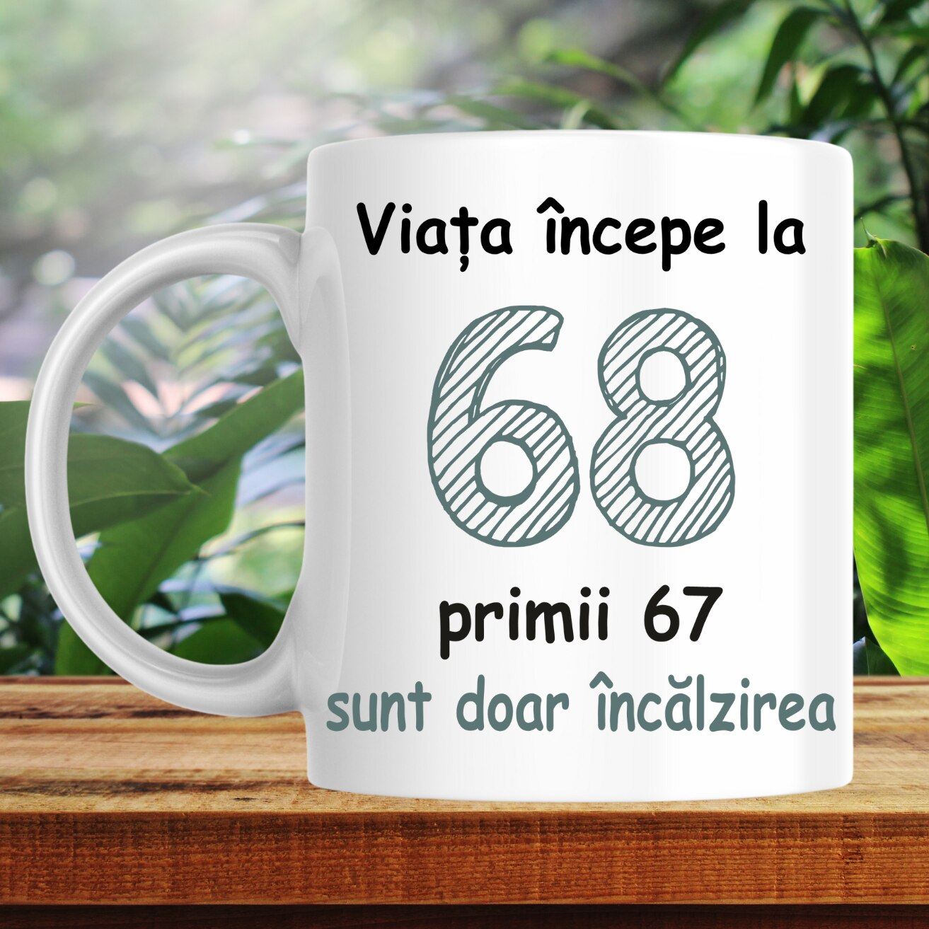 Cana personalizata - Viata incepe la 68 de ani, v2, alba, 330 ml - eMAG.ro