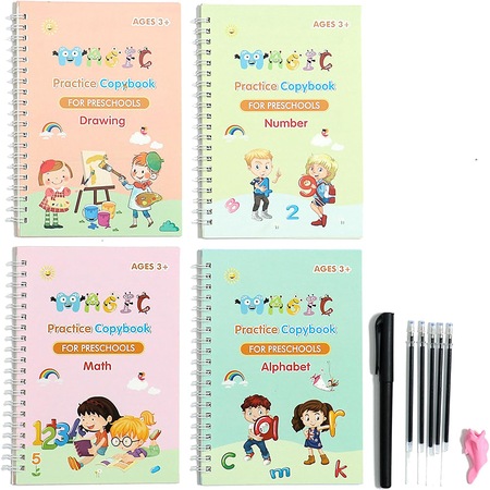 Set 4 Caiete de exersare si stilou magic, Rqiurpn, pentru scris si ...