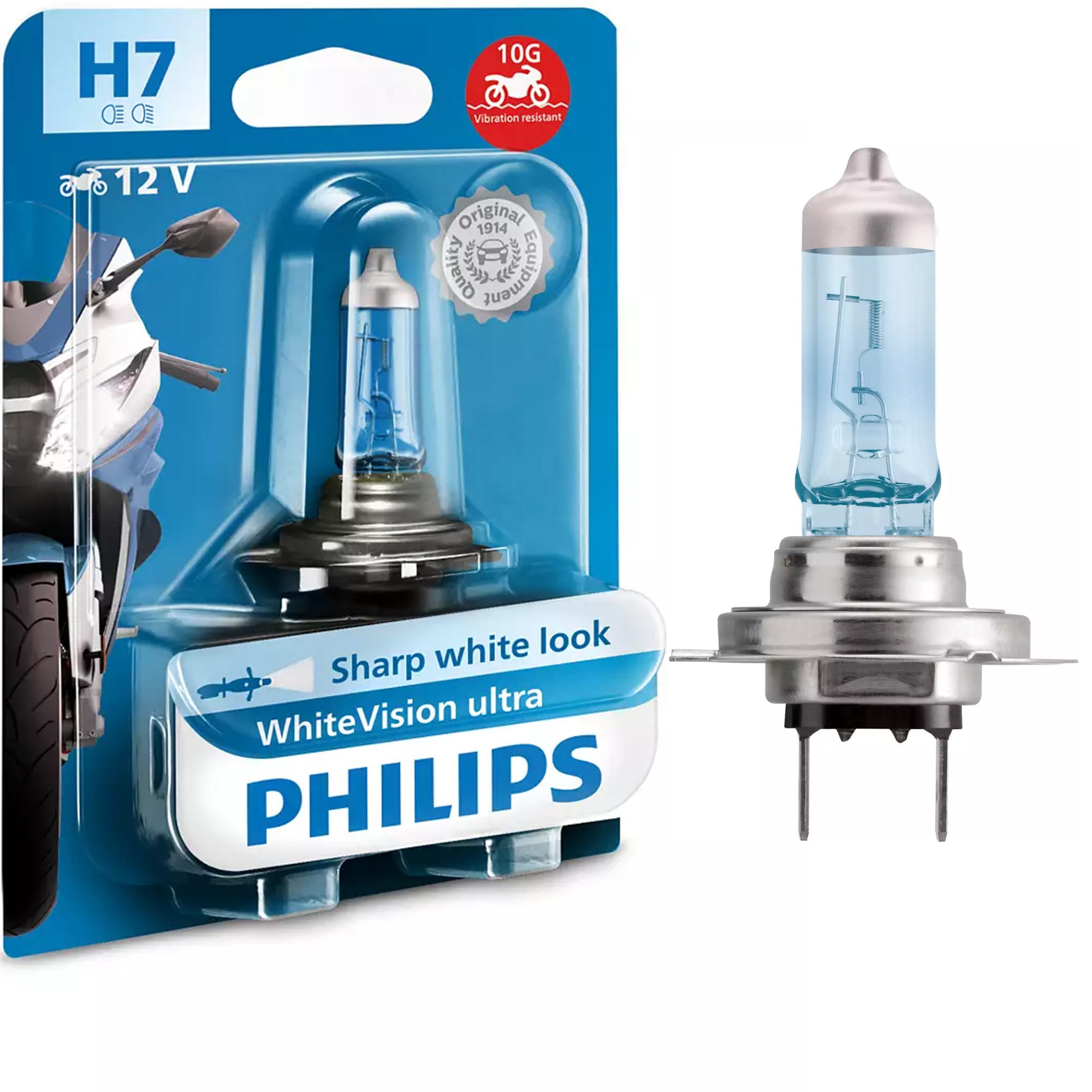 Bec moto Philips White Vision Ultra H7, 4200K, 12V 55W, alb - eMAG.ro