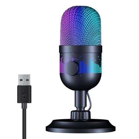 Microfon condensator gaming, RGB, USB, noise reduction, negru - eMAG.ro