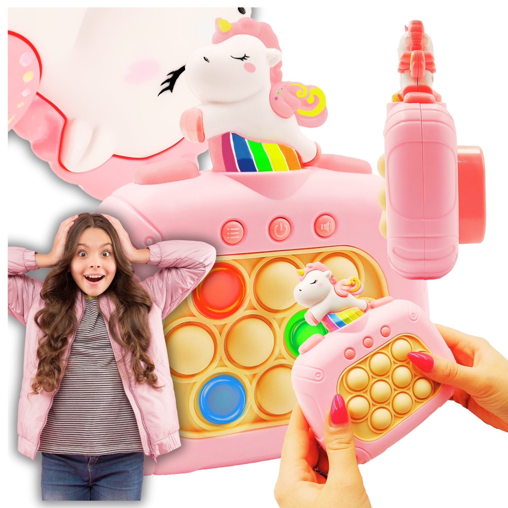 Joc interactiv Pop It Console GALAXIA® roz, anti-stres, cu sunete si ...