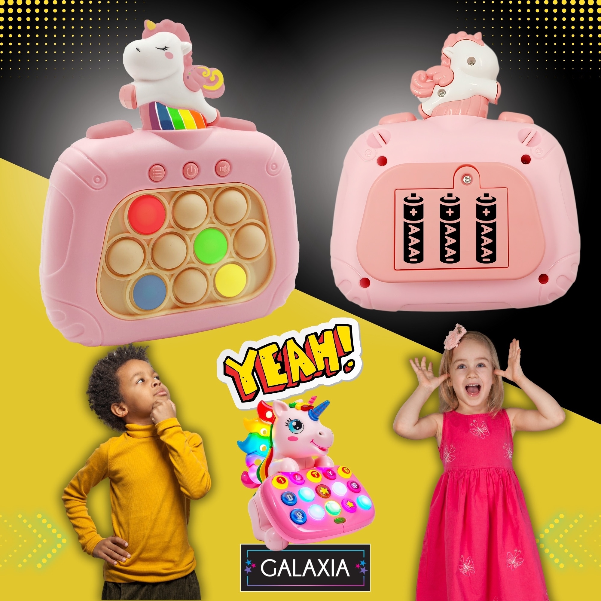 Joc interactiv Pop It Console GALAXIA® roz, anti-stres, cu sunete si ...