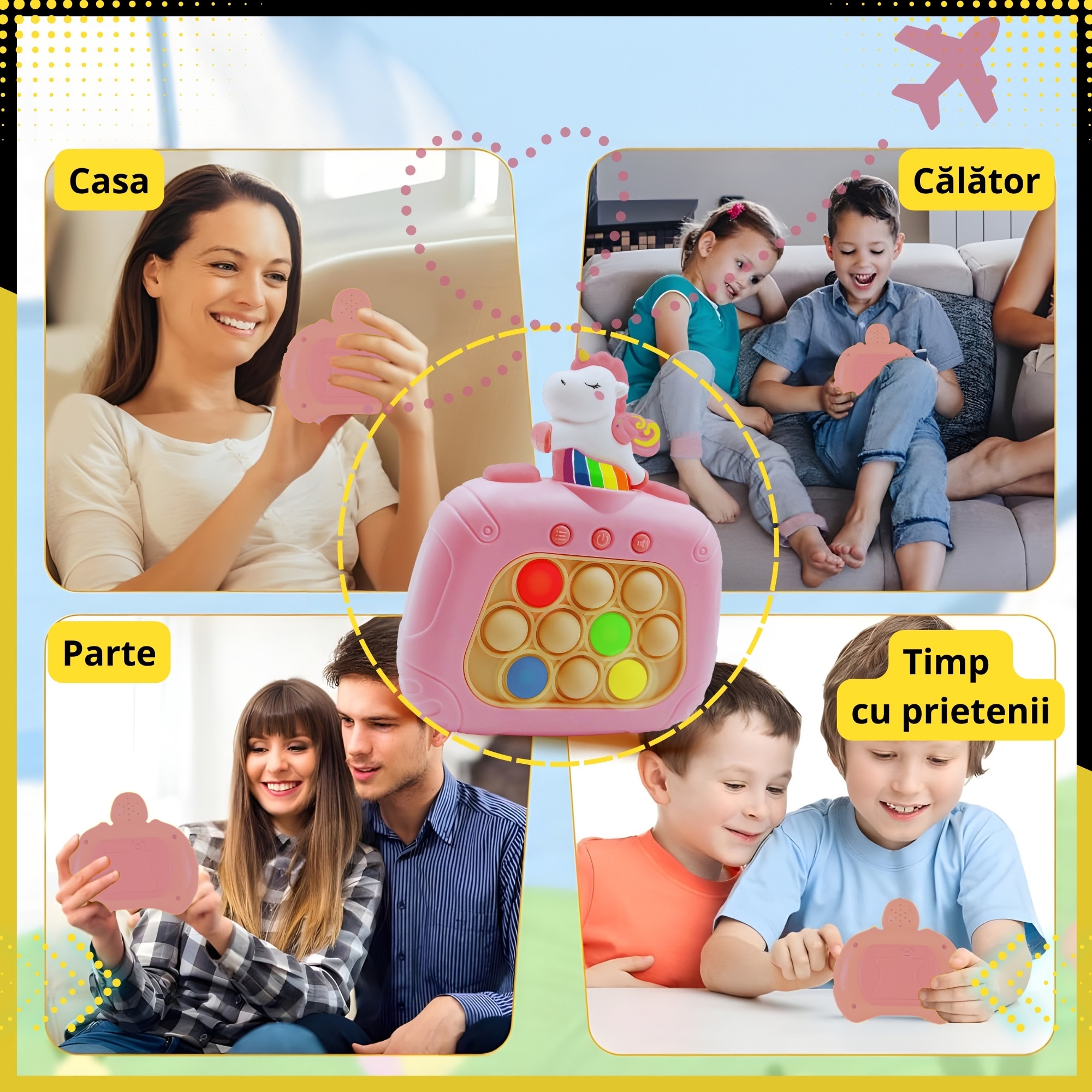 Joc interactiv Pop It Console GALAXIA® roz, anti-stres, cu sunete si ...