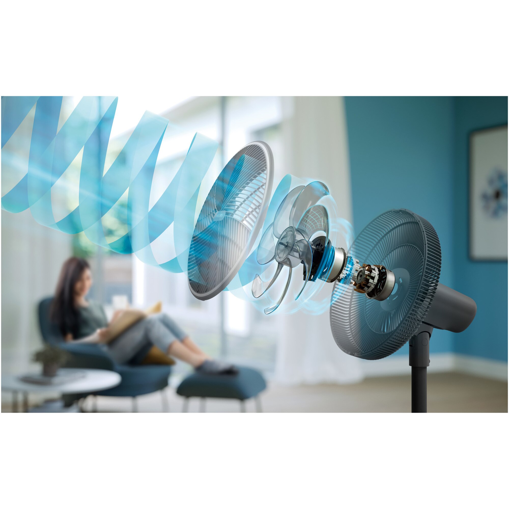 Ventilator cu picior Philips CX3550/01, 45W, 3 setari de viteza, Mod ...