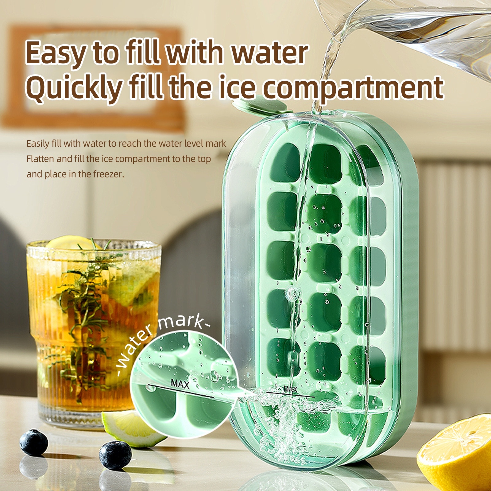 Forma cuburi de gheata, 18 compartimente, silicon alimentar, verde ...