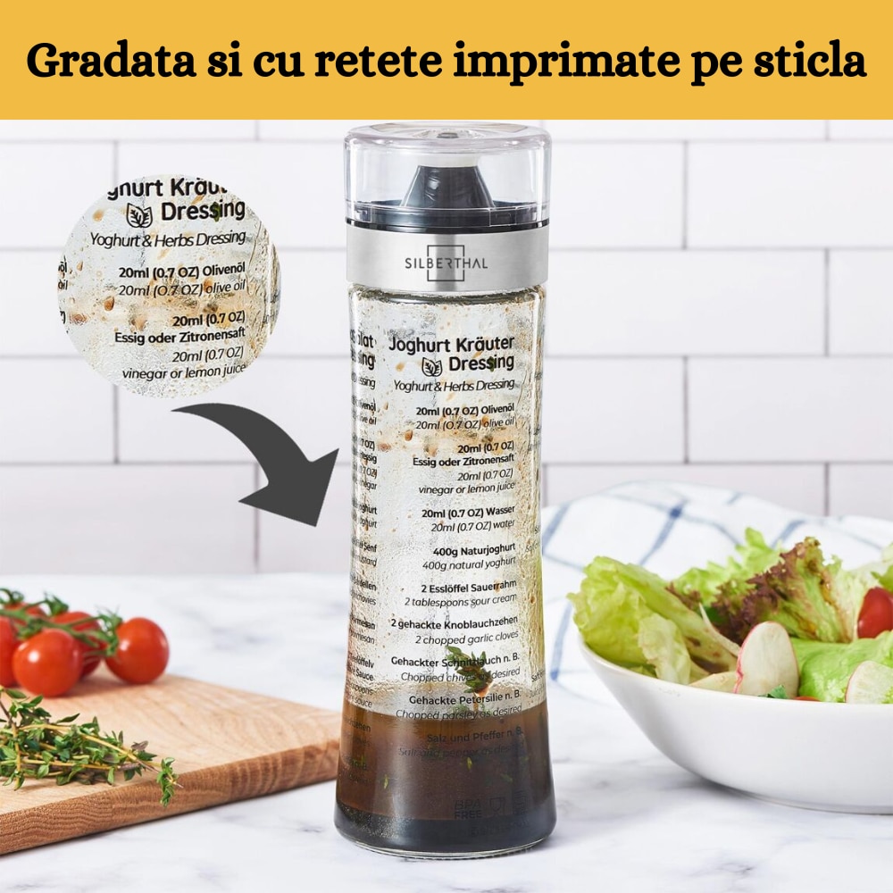 Sticla shaker dressing salata, Silberthal, gradata, cu retete dressing ...