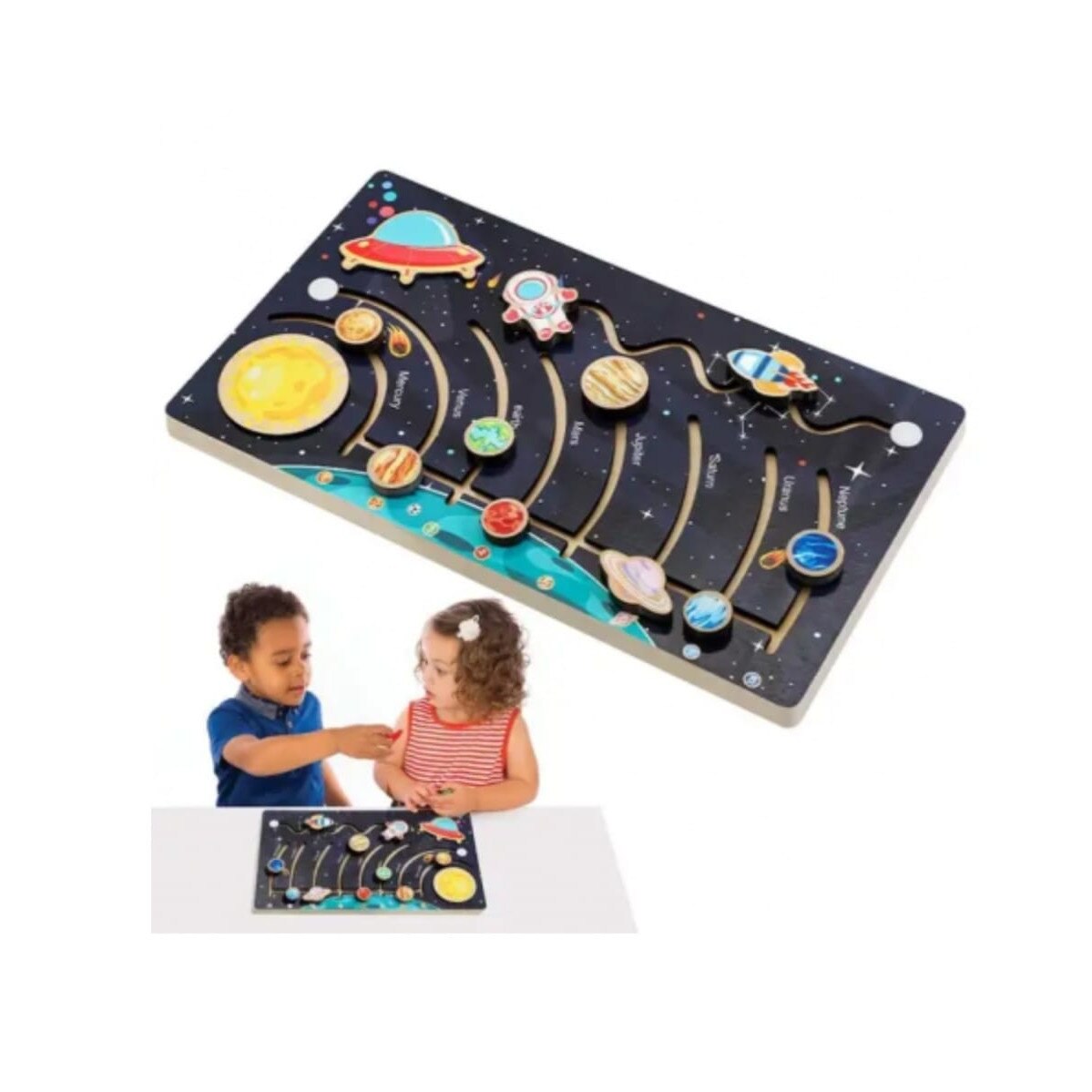 Sistemul solar, lemn, multicolor, 39 cm - eMAG.ro