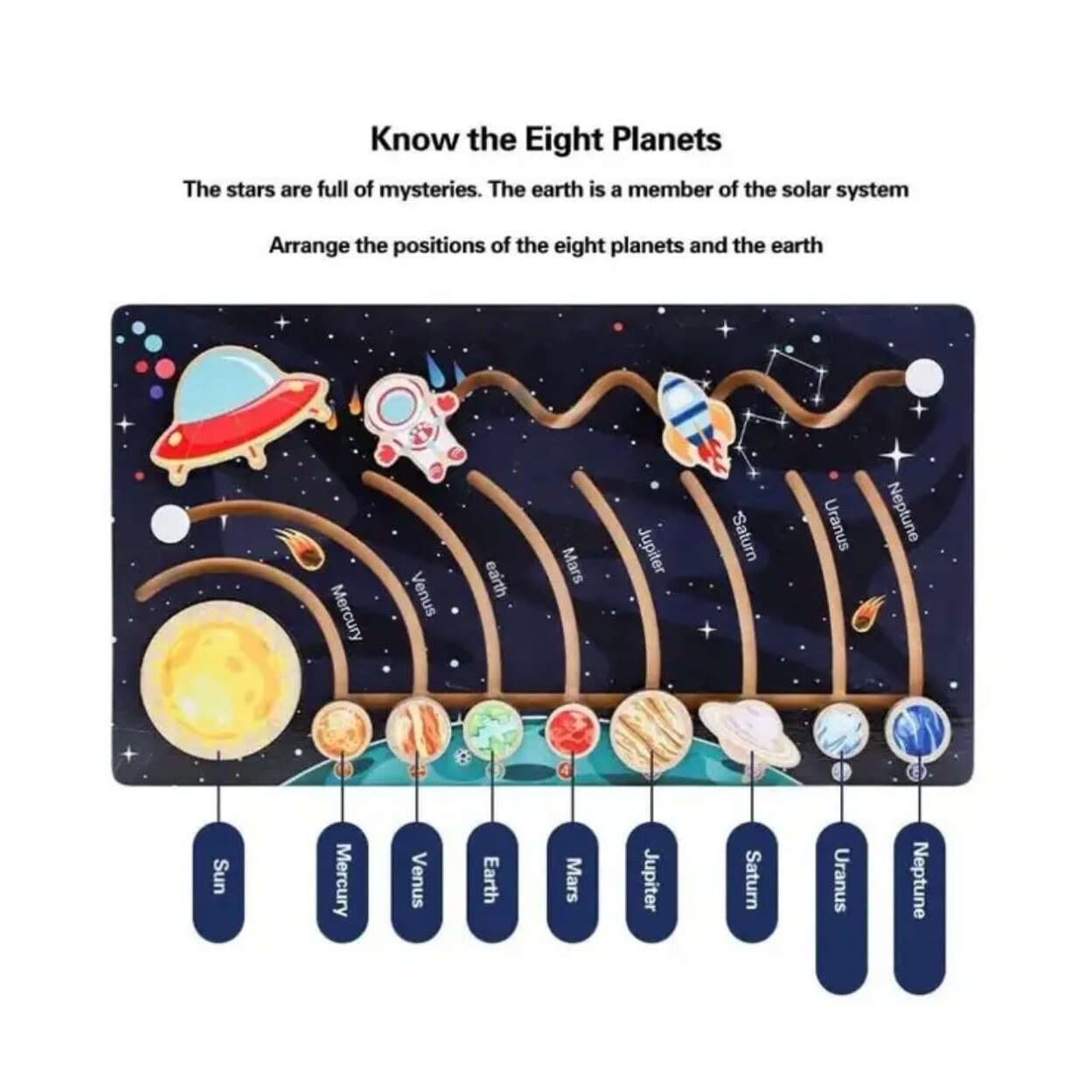 Sistemul solar, lemn, multicolor, 39 cm - eMAG.ro