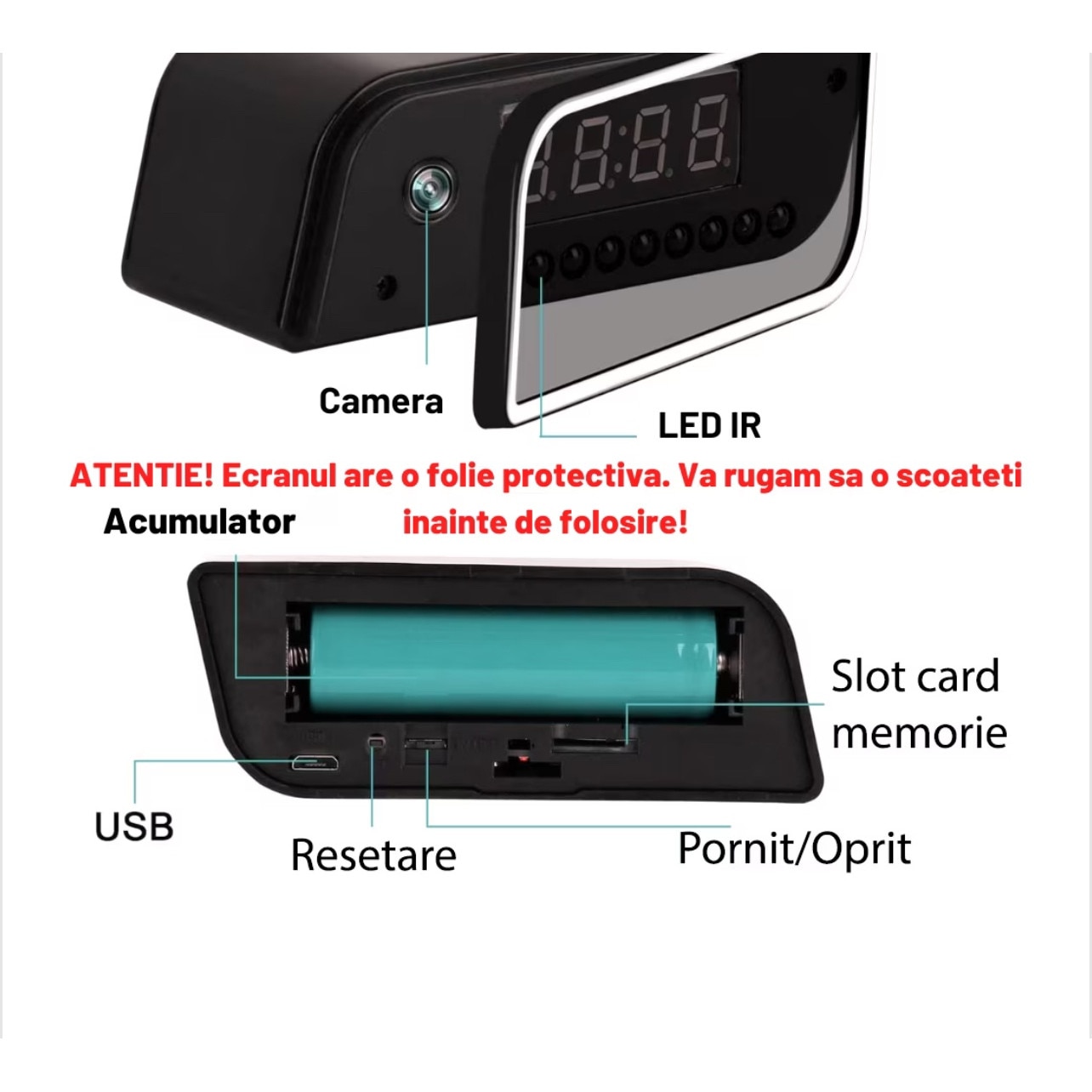 Camera Spion, ALG™, WI-FI IP Ascunsa in Ceas Desteptator cu Mini-Camera ...