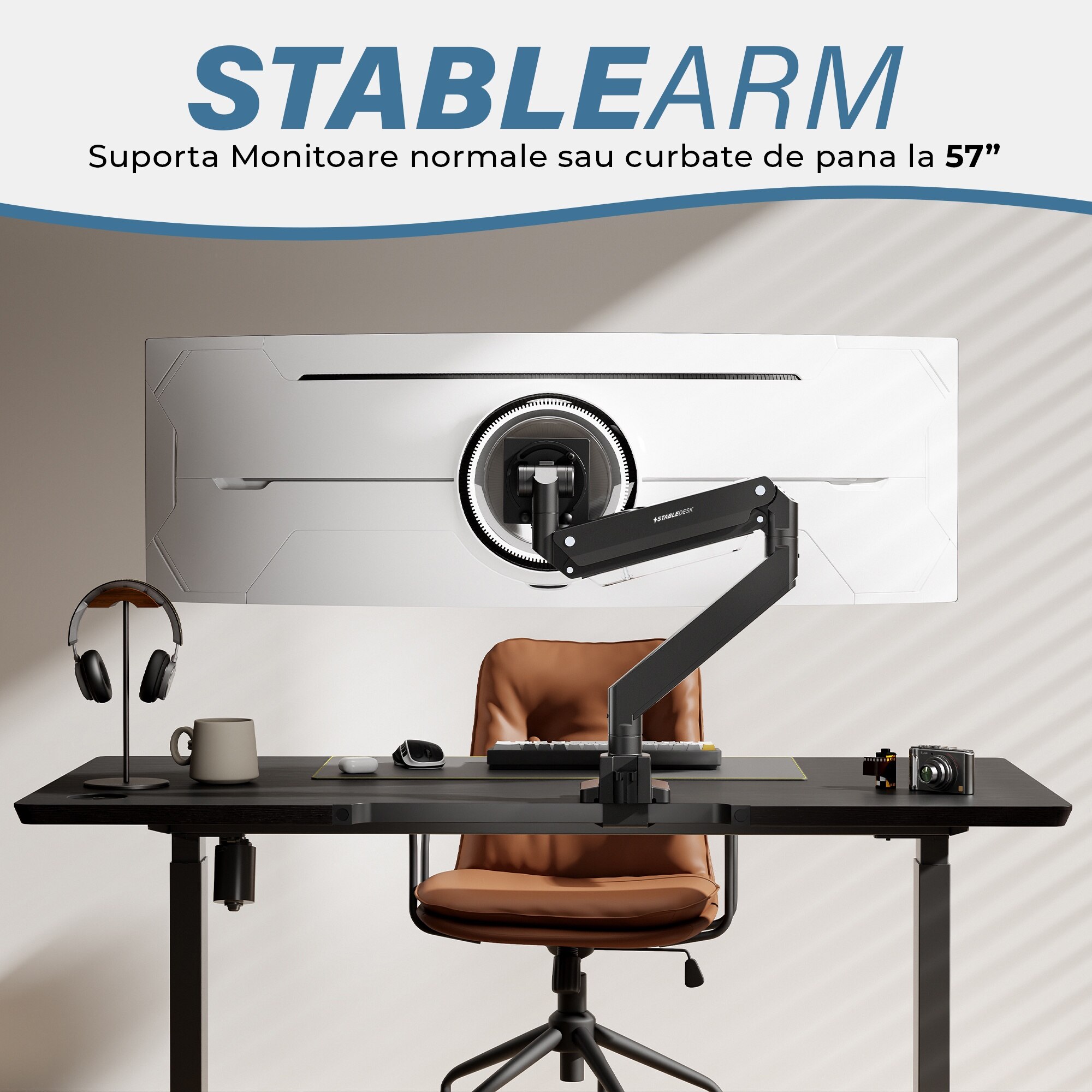 Suport monitor StableArm Super Heavy-Duty 17-57” inch, Pana la 27 kg ...