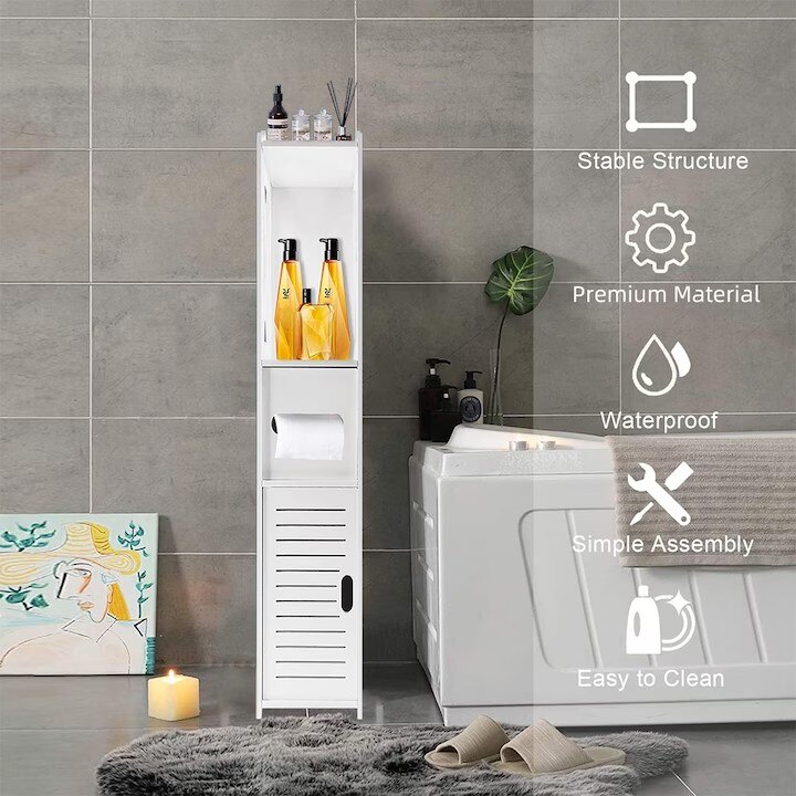 Dulap ingust pentru baie VIENOD, 3 rafturi, suport pentru hartie ...