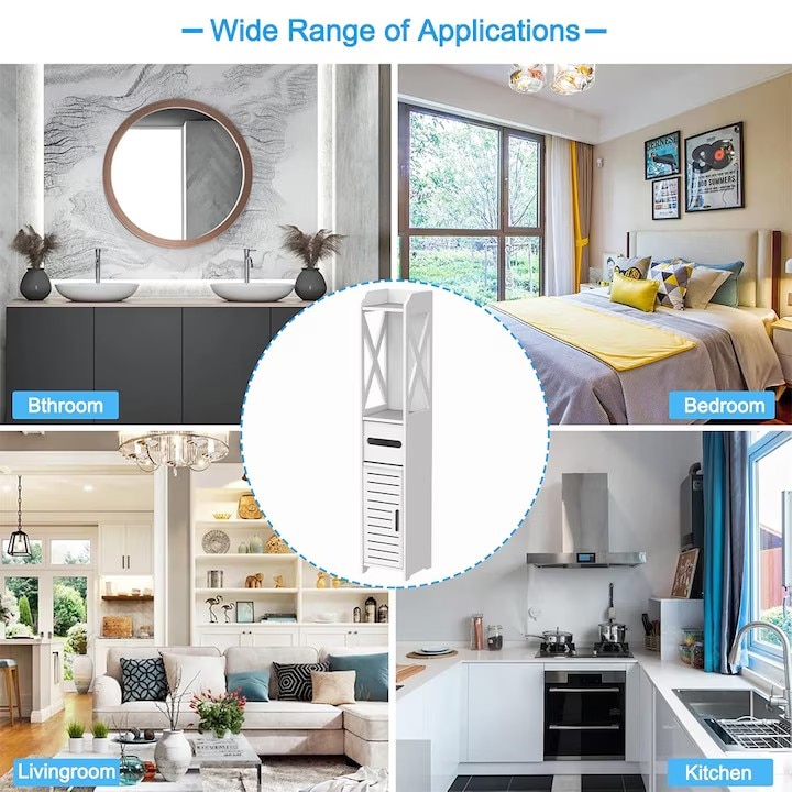 Dulap ingust pentru baie VIENOD, 3 rafturi, suport pentru hartie ...