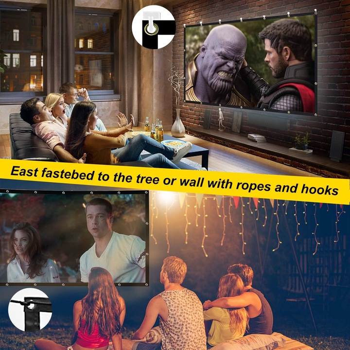 Ecran proiector portabil, MOSMAOO®, Film in aer liber, Cu suport din ...