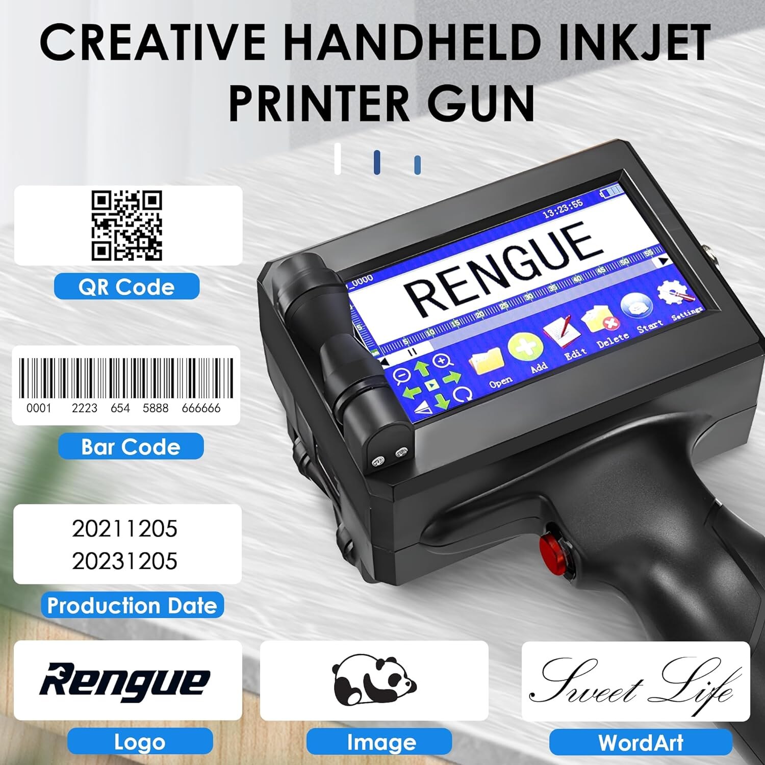 Imprimanta portabila Inkjet, tip pistol, Touchscreen, Imprimare Logo ...