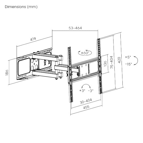 Suport TV de perete cu brat, Nexio, full-motion, reglabil, 32-55 inch ...