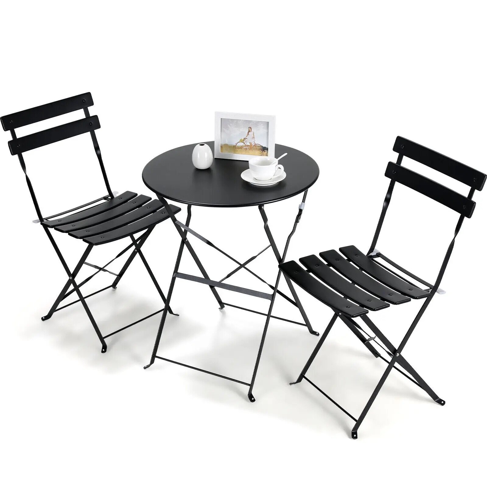 Set mobilier pentru balcon, masa si 2 scaune pliabile, negru, design ...