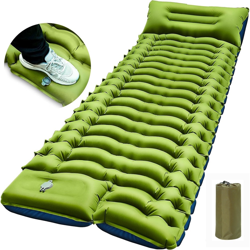 Saltea camping JENUOS, gonflabila, impermeabila, cu perna, verde ...