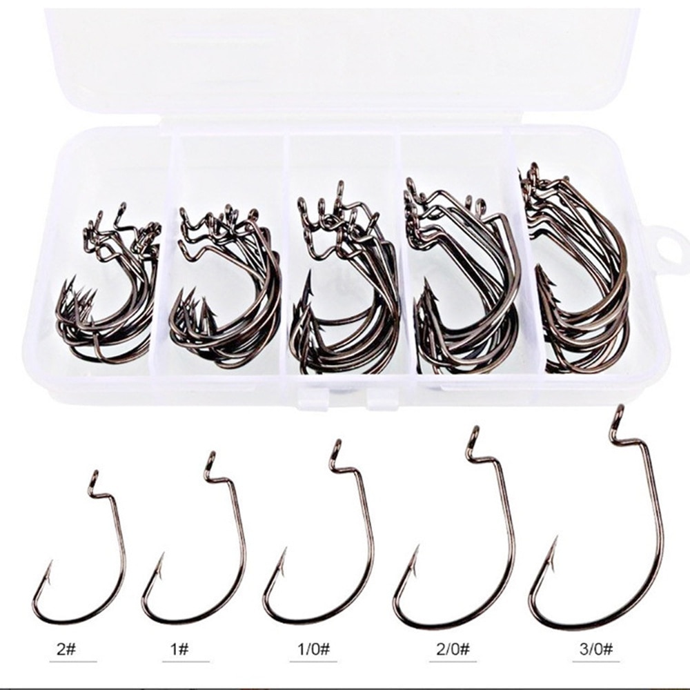 Set 50 Carlige Pescuit JENUOS, Otel Carbon, Varf Ghimpat, 5 Marimi ...