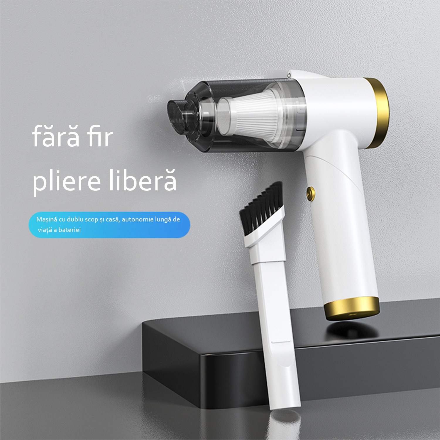 Mini aspirator portabil, pliabil, fara fir, 120W, 9000Pa, iluminare LED ...