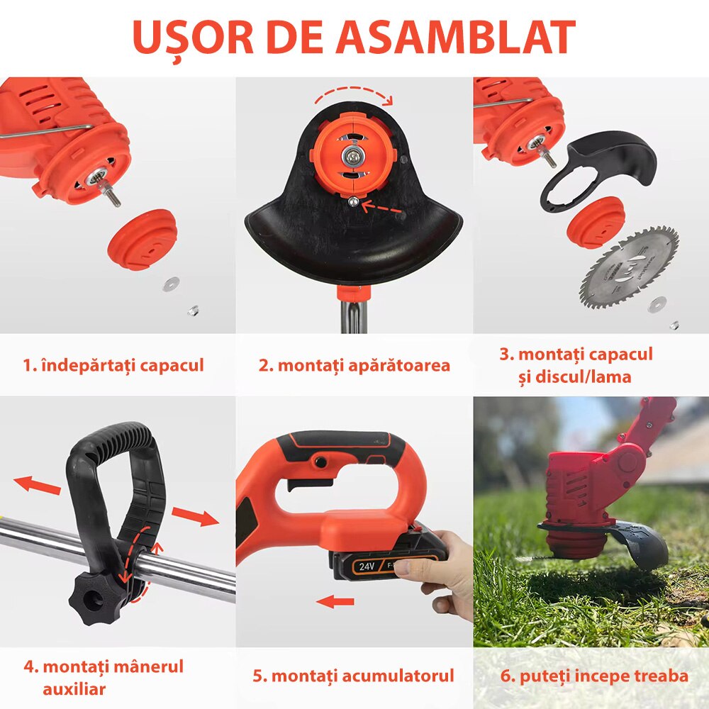 Motocoasa fara fir cu acumulator, telescopica, cu accesorii si 3 tipuri ...