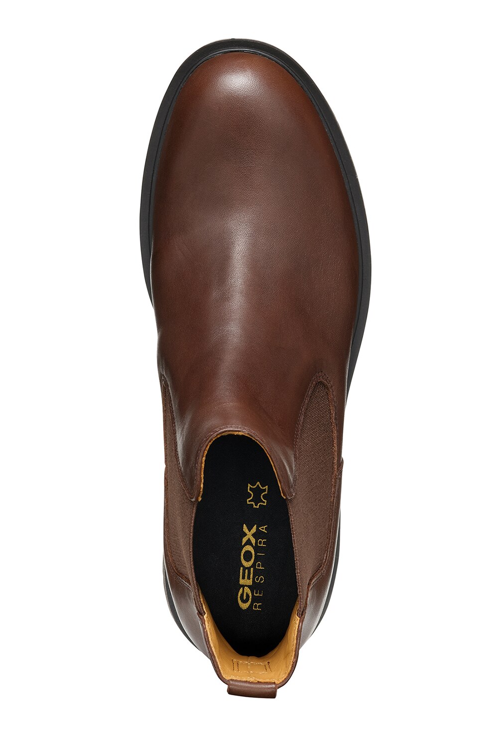 Geox, Ghete Chelsea de piele cu insertii textile Spherica, Maro inchis ...