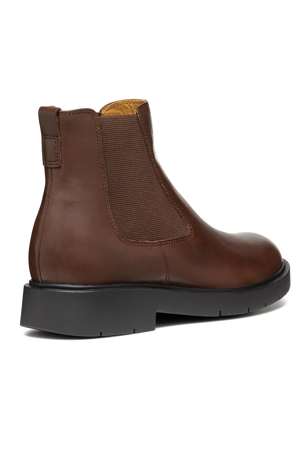 Geox, Ghete Chelsea de piele cu insertii textile Spherica, Maro inchis ...