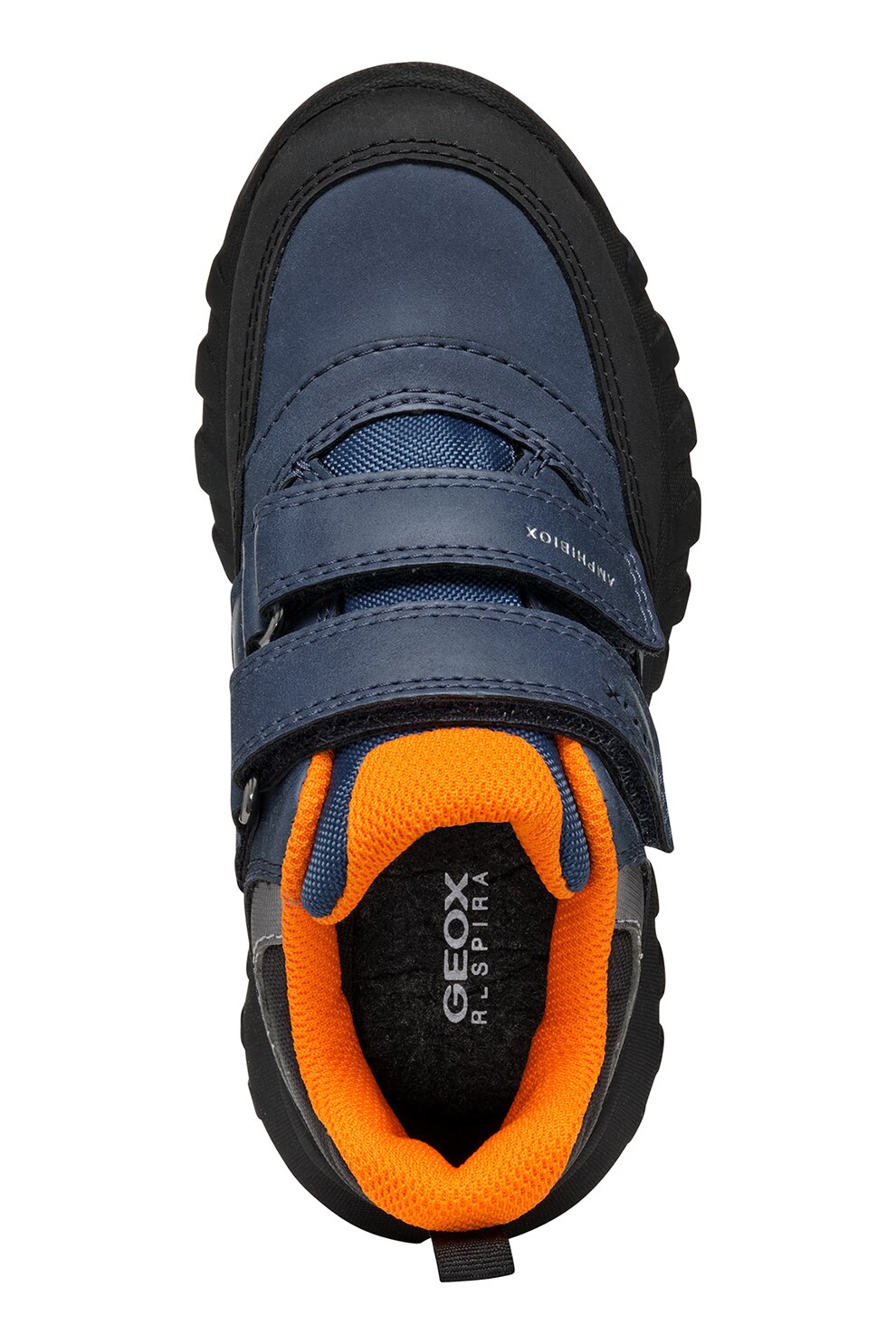 Geox, Ghete de piele ecologica cu velcro, Portocaliu, Bleumarin, 34 EU ...