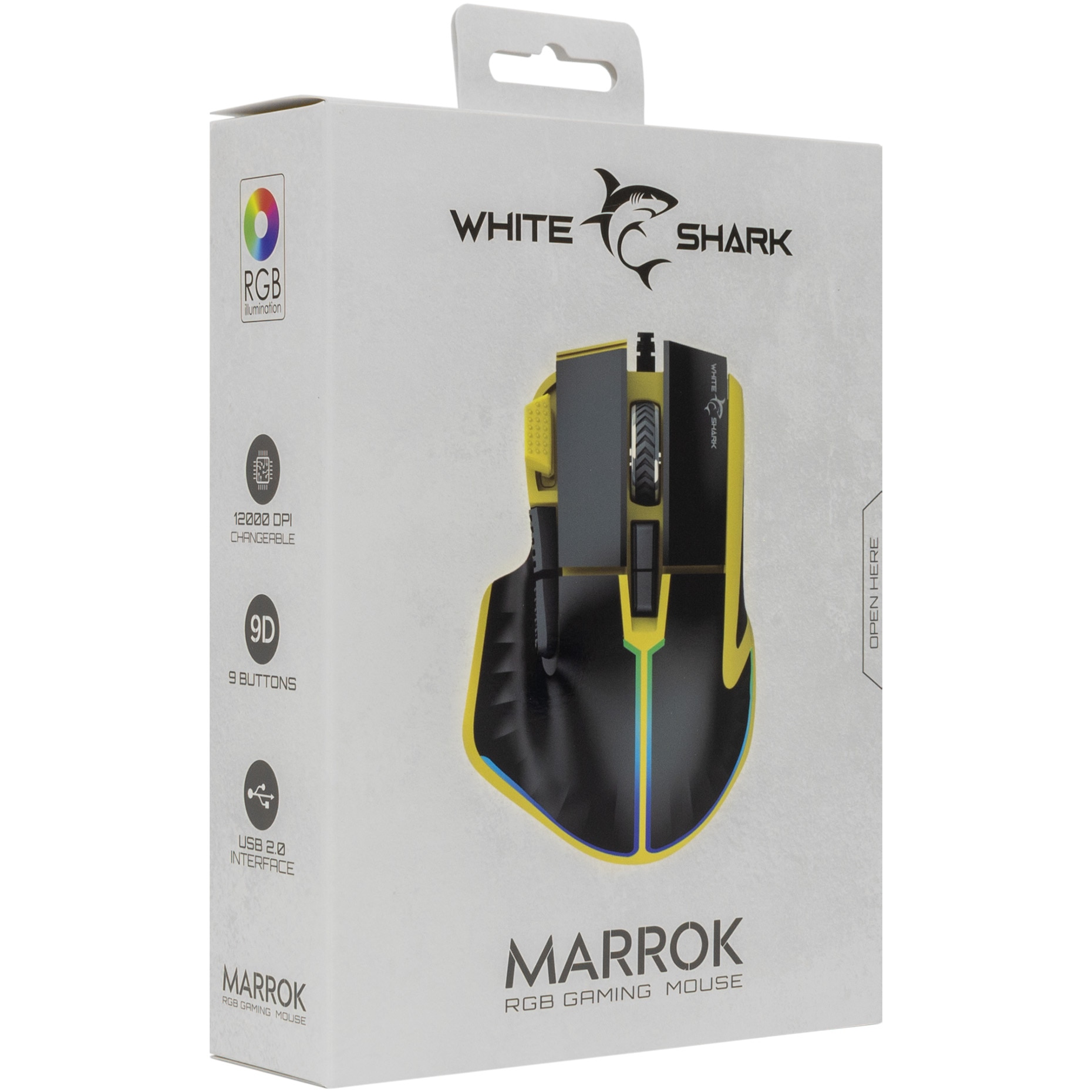 Мишка Gaming White Shark MARROK, С кабел, 12 000 DPI, 1000 Hz, 66IPS ...
