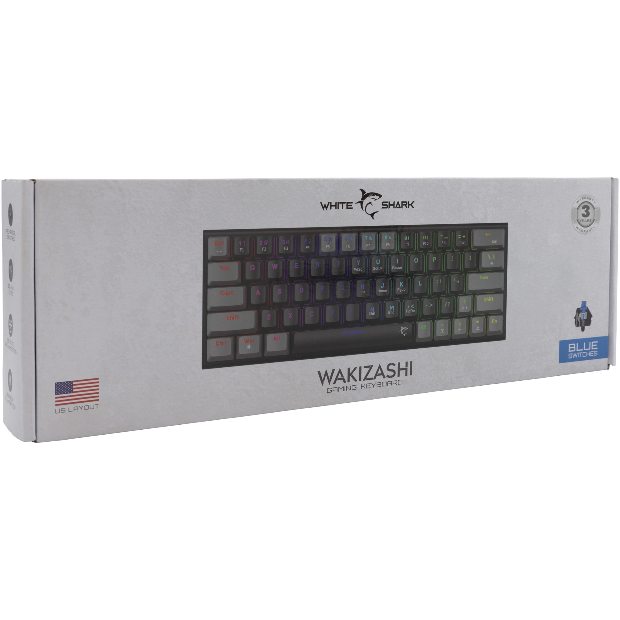 Tastatura Mecanica Gaming cu fir White Shark WAKIZASHI Blue Switch, Tip ...