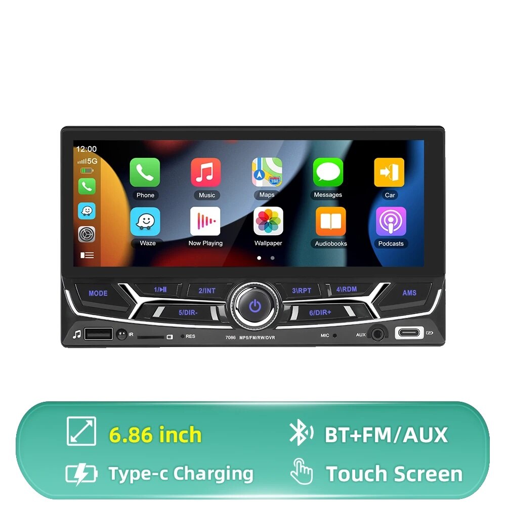 Player MP5 auto, 6.86 inch, ecran tactil, Bluetooth, FM, set cu camera ...