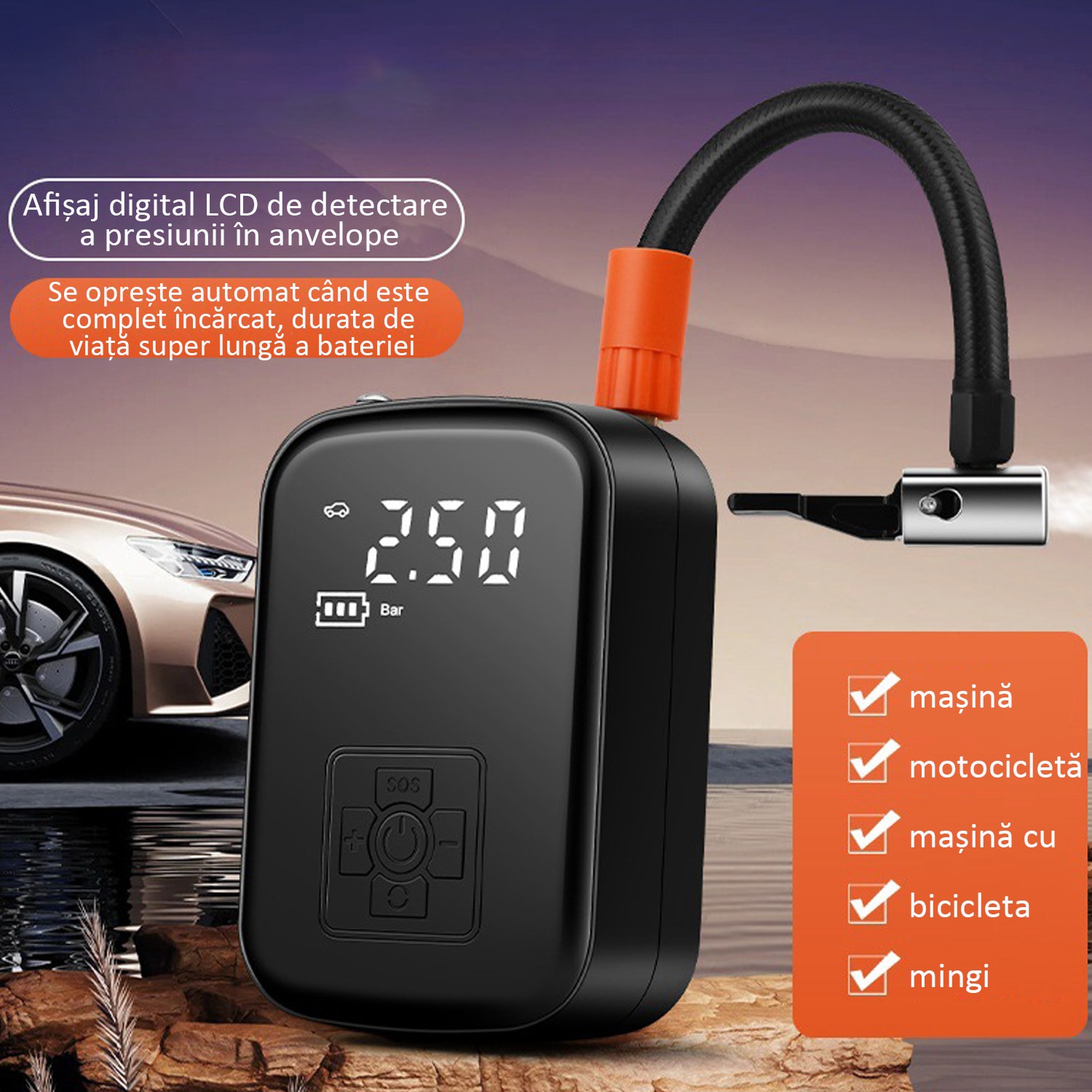 Pompa de umflat multifunctionala, monitorizare in timp real a presiunii ...