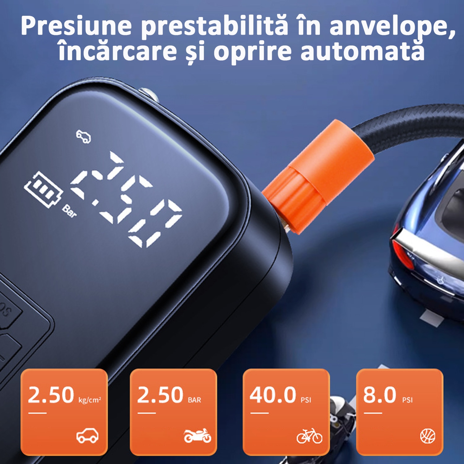 Pompa de umflat multifunctionala, monitorizare in timp real a presiunii ...