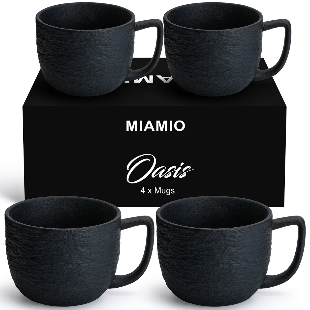 Set 4 Cani de cafea, colectia Oasis, ceramica, negru, 450 ml - eMAG.ro