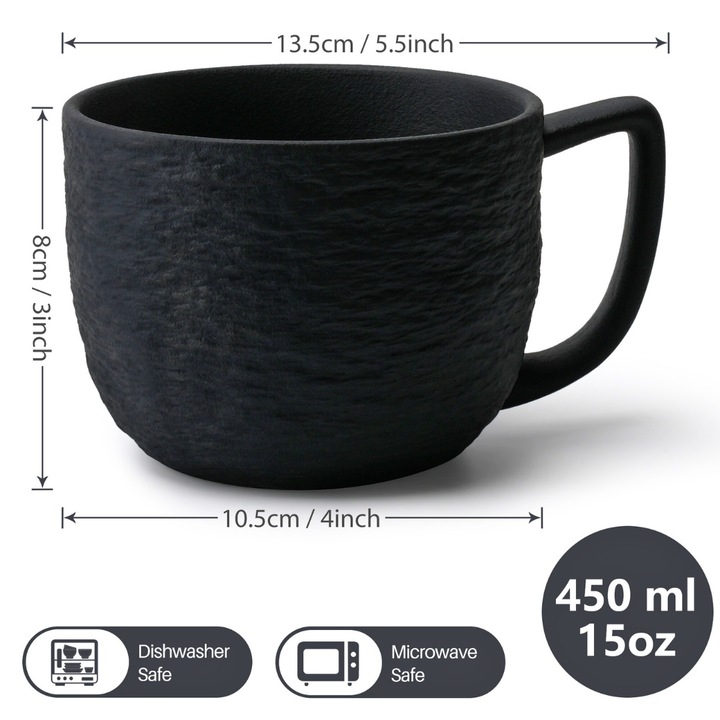 Set 4 Cani de cafea, colectia Oasis, ceramica, negru, 450 ml - eMAG.ro