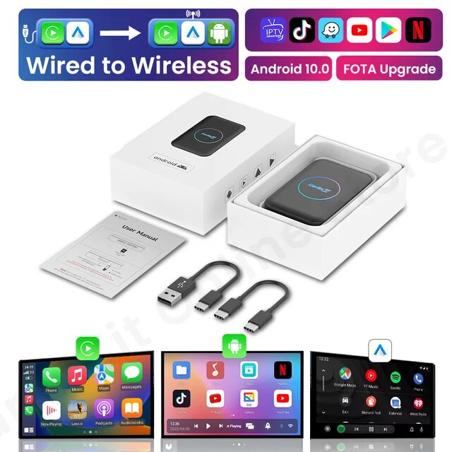 Adaptor Wireless CarPlay Android Auto AI Box 2024 CarlinKit Android 10 ...