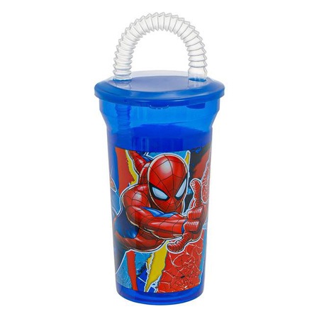 Pahar din Plastic cu Capac & Pai, Erou Spiderman, 400ml - eMAG.ro
