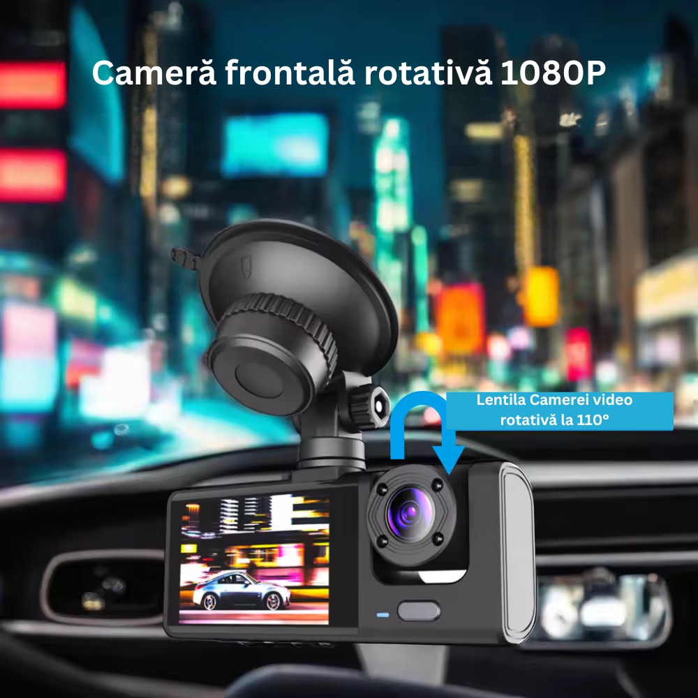 Camera video auto tripla de bord, WIFI, Full HD 1080P, 3 Lentile, Unghi ...