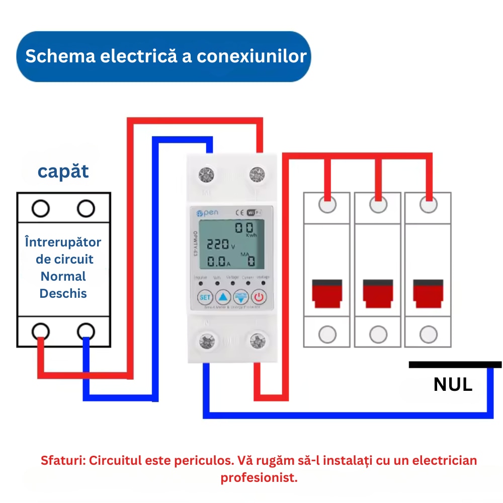 Contor electric Smart WIFI 63A, monofazat, protectie supratensiune ...