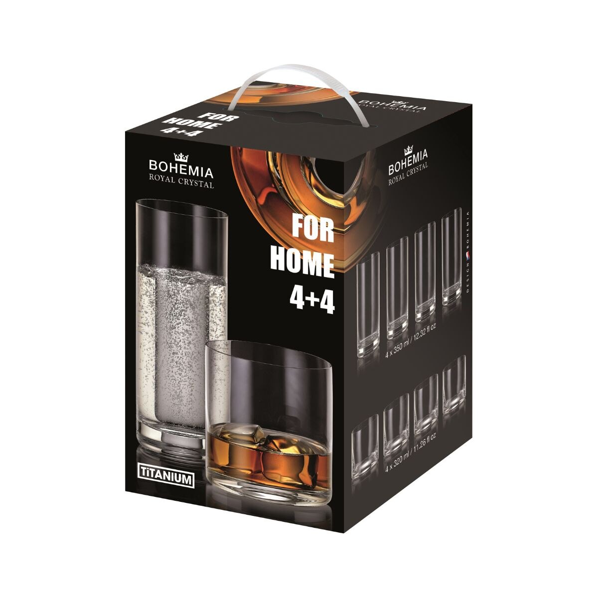 Set pahare whisky, 2 modele, 4+4, din cristal de Bohemia, 320 ml + 350 ml, For Home Set - eMAG.ro