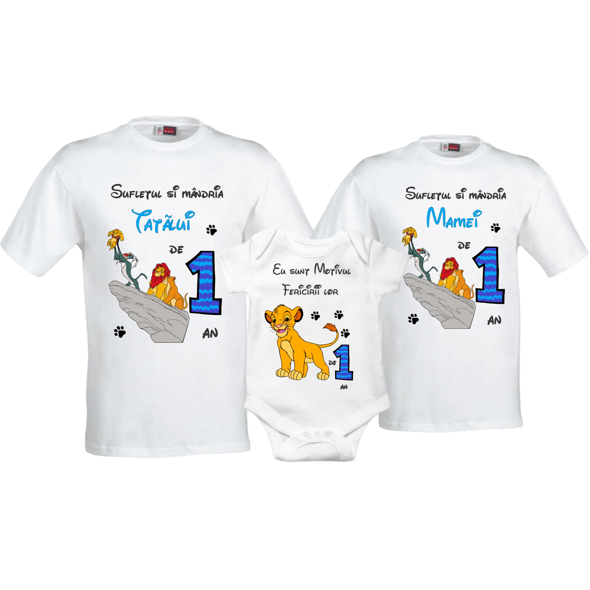 Set 2 tricouri si 1 body personalizate Aniversare 1 an, Taiere Mot ...