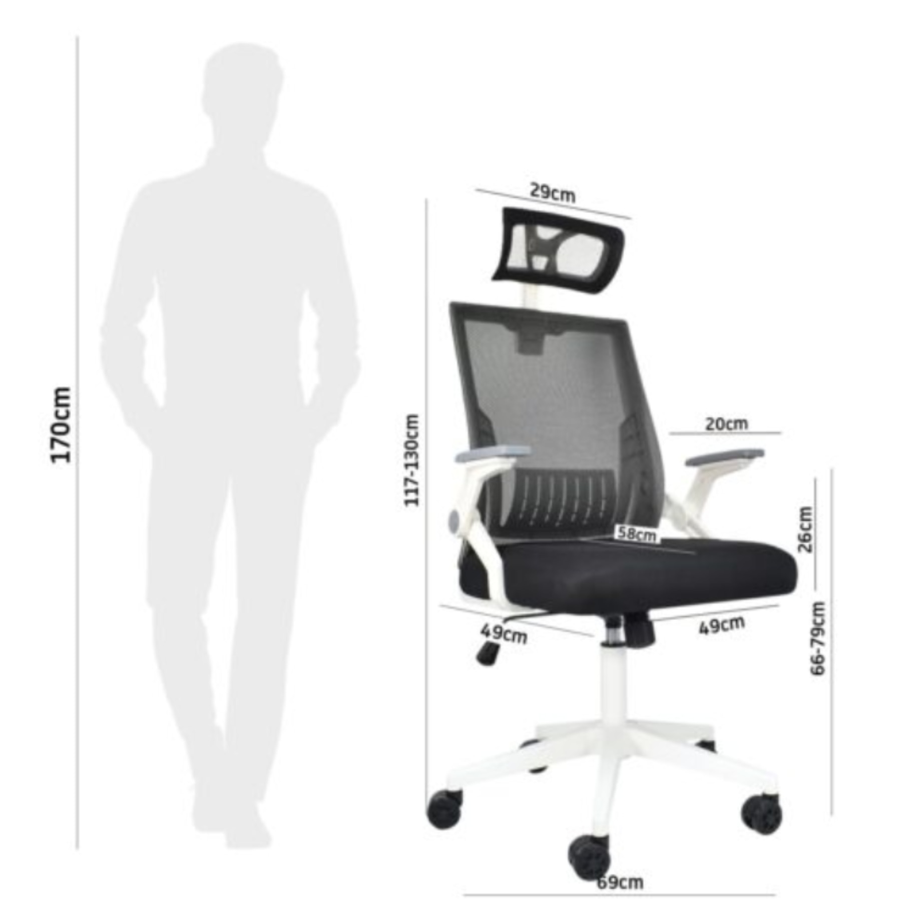 Scaun reglabil pentru Birou sau Gaming Ergonomic negru cu alb tetiera ...