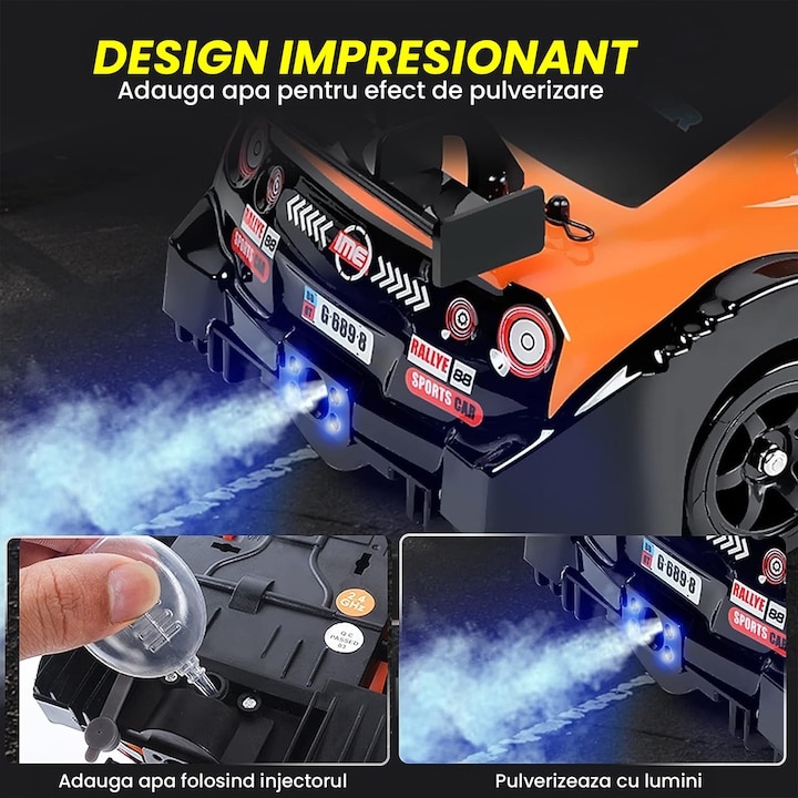 Masina RC Drift, lumini LED, anvelope interschimbabile, scara 1:16 ...